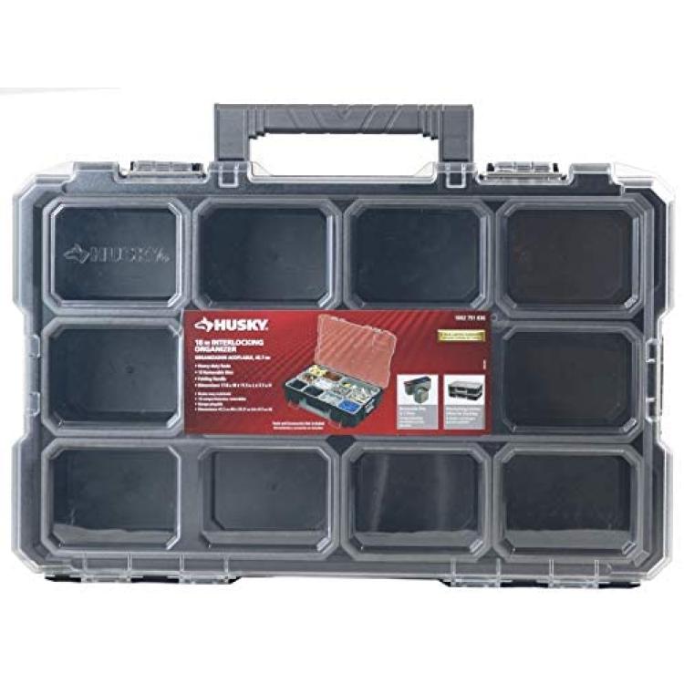 Husky 10-Compartment Interlocking Small Parts Organizer Black