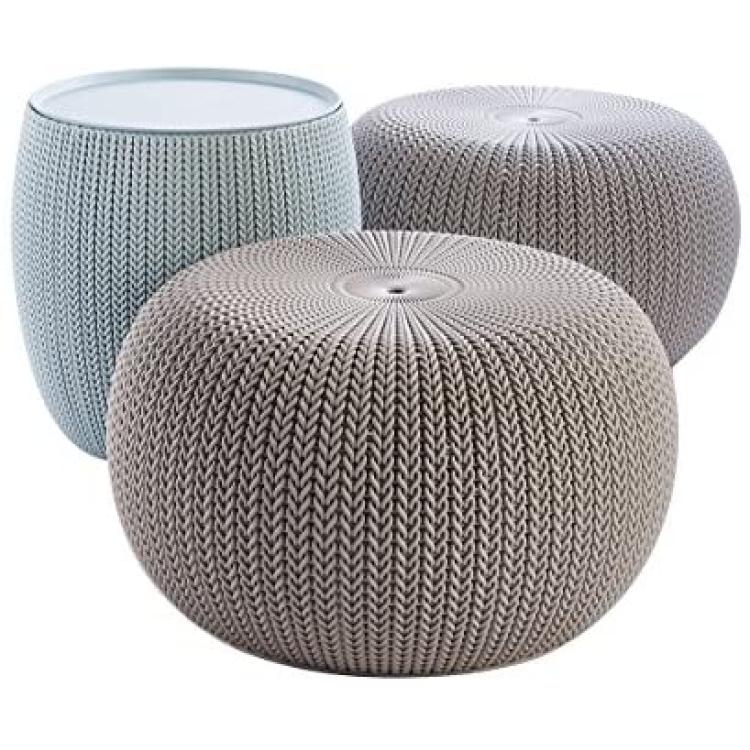 Keter Urban Knit Pouf Ottoman Set of 2 with Storage Table for Patio and ...